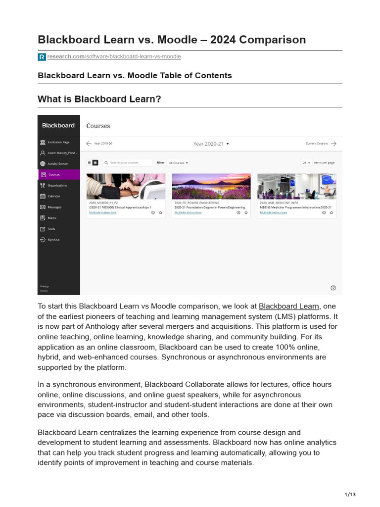 Blackboard Learn Vs Moodle 2024 Comparison | PDF | Moodle | Educational ...