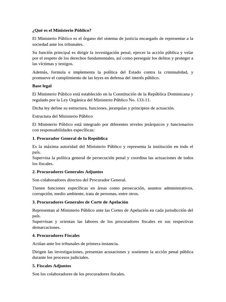 Funciones y Estructura del Ministerio Público | PDF | Fiscal ...