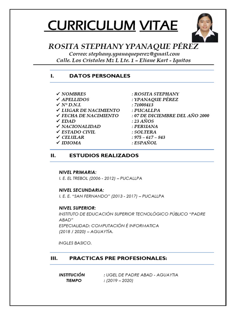 Currículum de Rosita Ypanaque Pérez | PDF