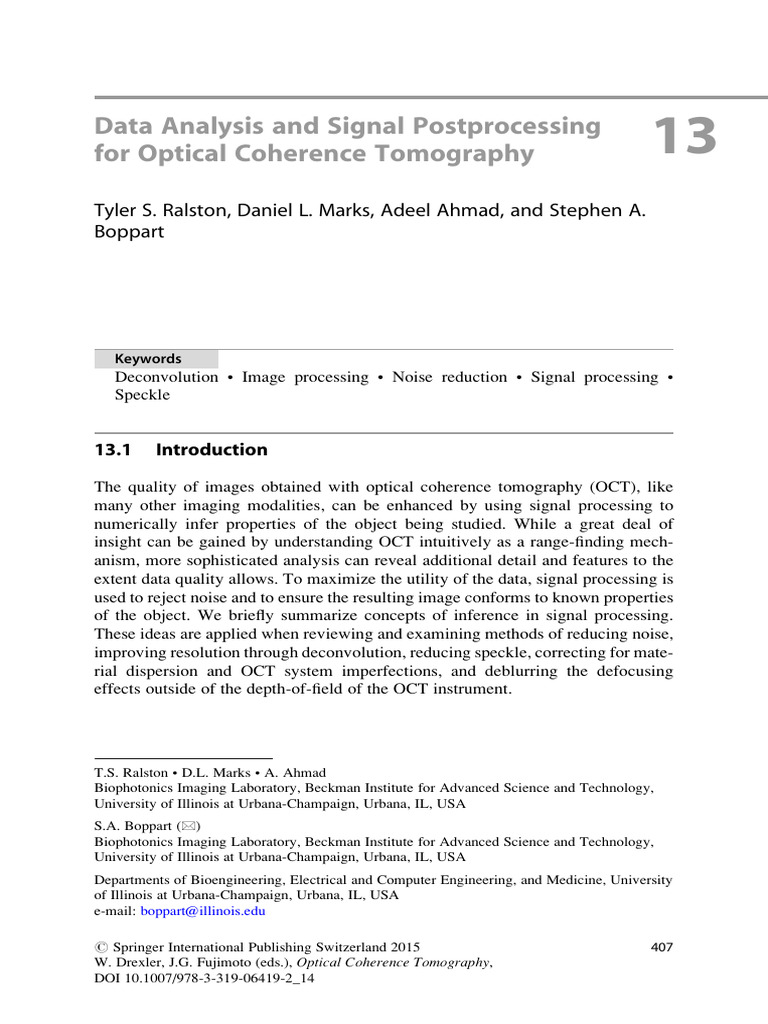 Data Analysis and Signal Postprocessing For Optical Coherence Tomography | PDF | Dispersion ...