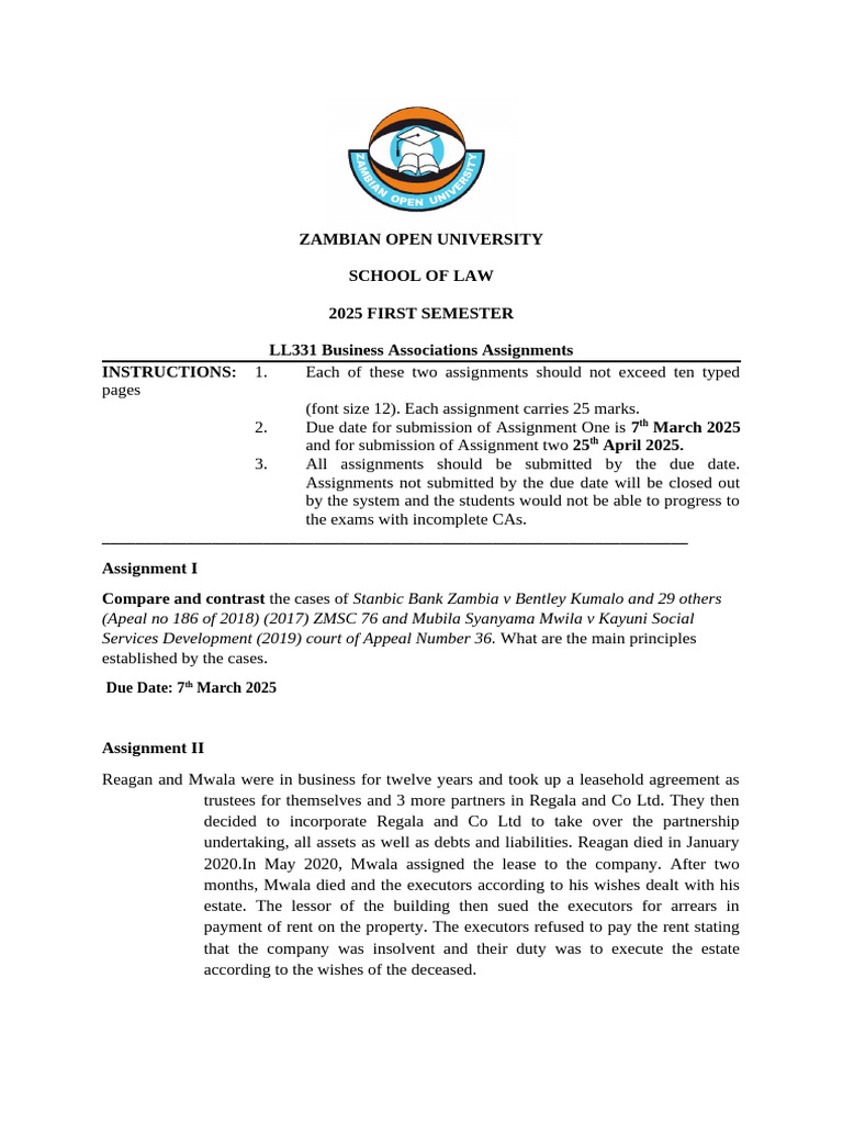 Assignment Ba Ll331 Semester 1 2025 | PDF | Lease | Business