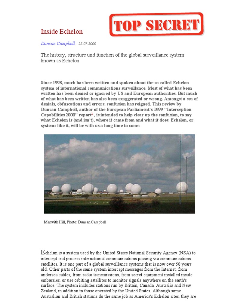 Echelon | PDF | National Security Agency | Signals Intelligence