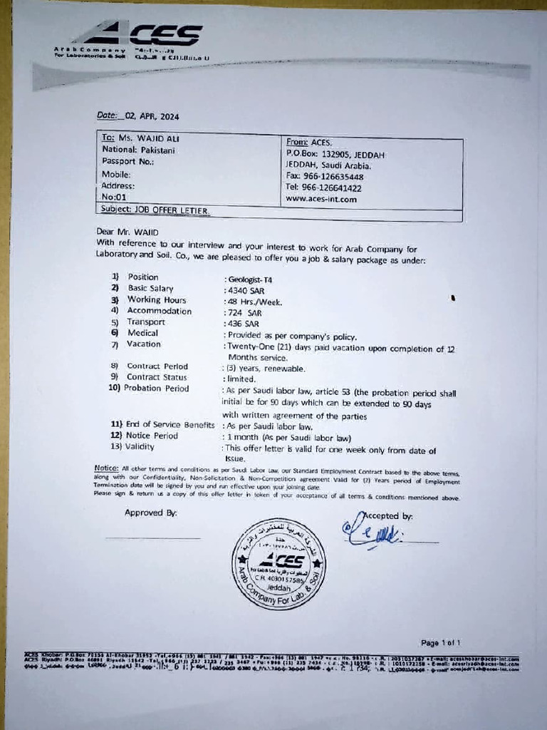 Scanned and Signed Offer Letter | PDF | Labor | Business Ethics