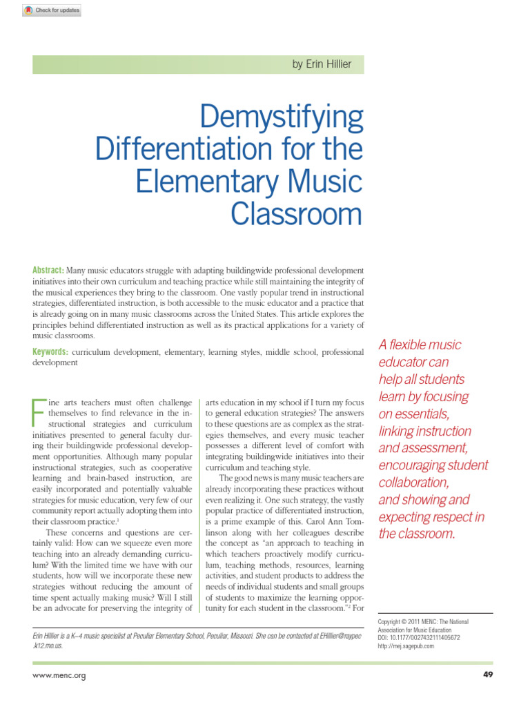 Demystifying Differentiation For The Elementary Music Classroom | PDF ...