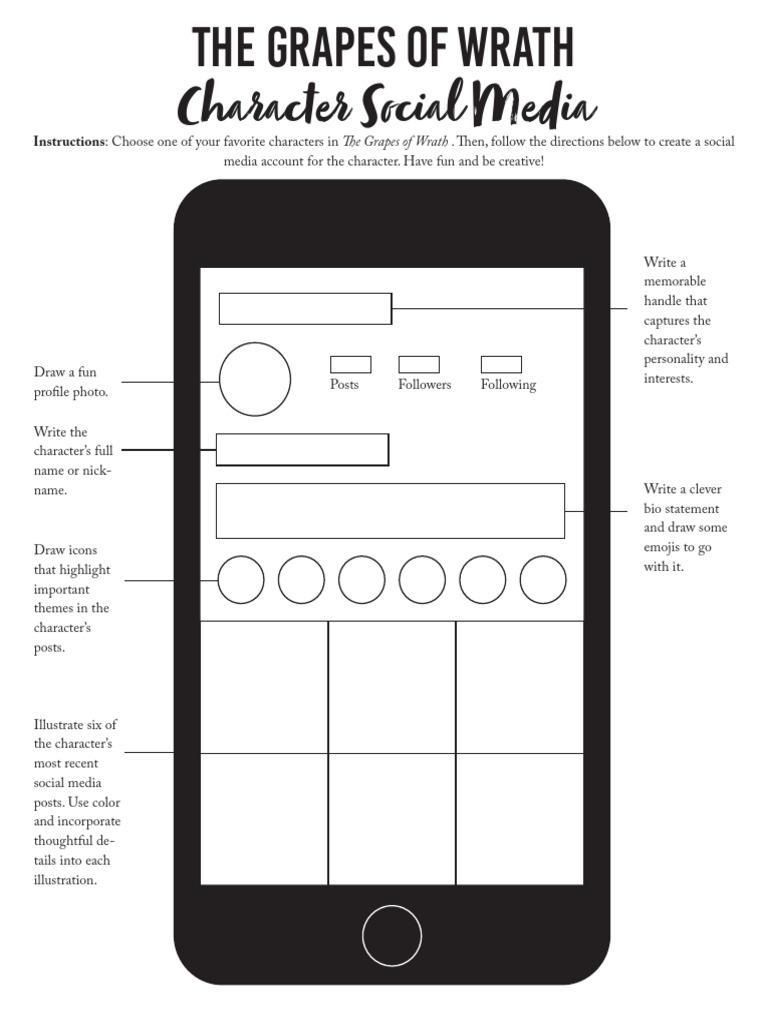 05 - The Grapes of Wrath Character Social Media Art Activity | PDF