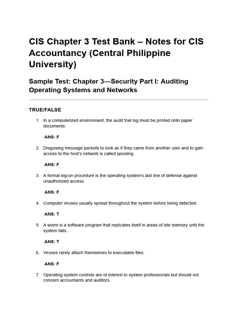 CIS Chapter 3 Test Bank: Security Audit Questions | PDF | Computer ...
