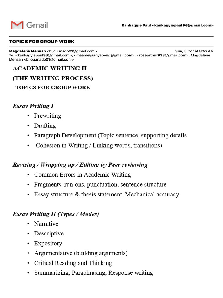 Topics For Group Work | PDF