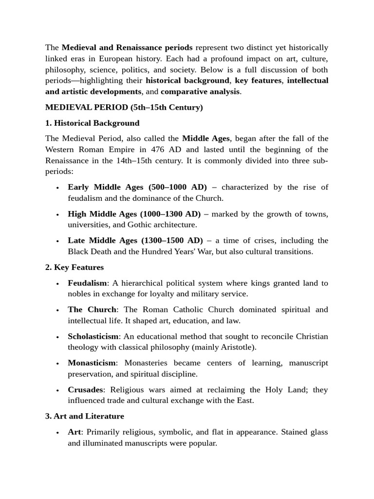 The Medieval and Renaissance Periods Represent Two Distinct Yet ...