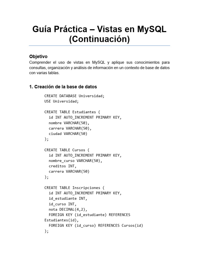 Practica 2 Guia Vistas Mysql Continuacion | PDF | Gestión de datos ...