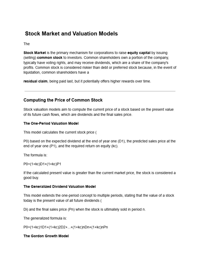 Stock Market Valuation Models Explained | PDF | Stocks | Valuation ...