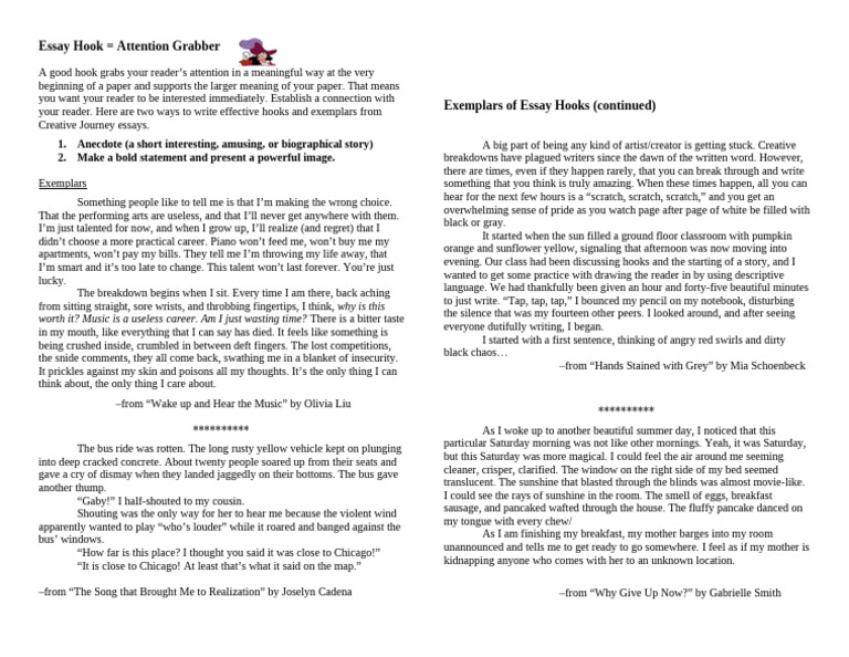 Essay Hooks (CJ Narrative Exemplars) - LL | PDF