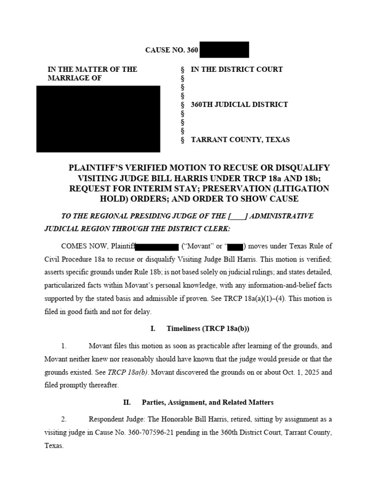 Motion to Recuse Judge Bill Harris | PDF | Alternative Dispute ...