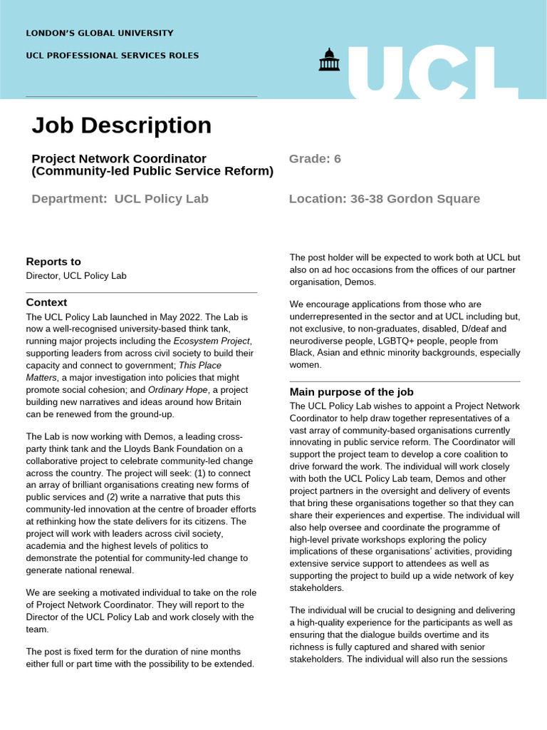 Project Network Coordinator JD UPDATED | PDF