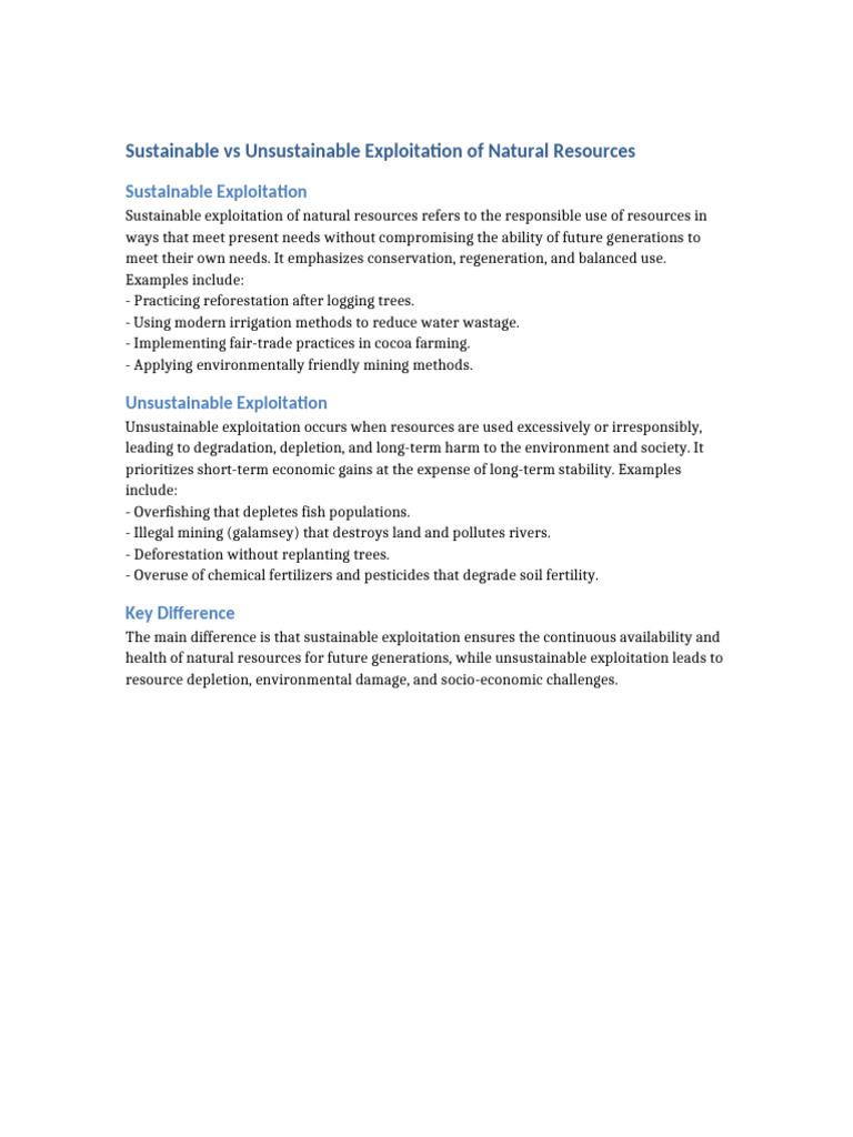 Sustainable vs Unsustainable Resource Use | PDF