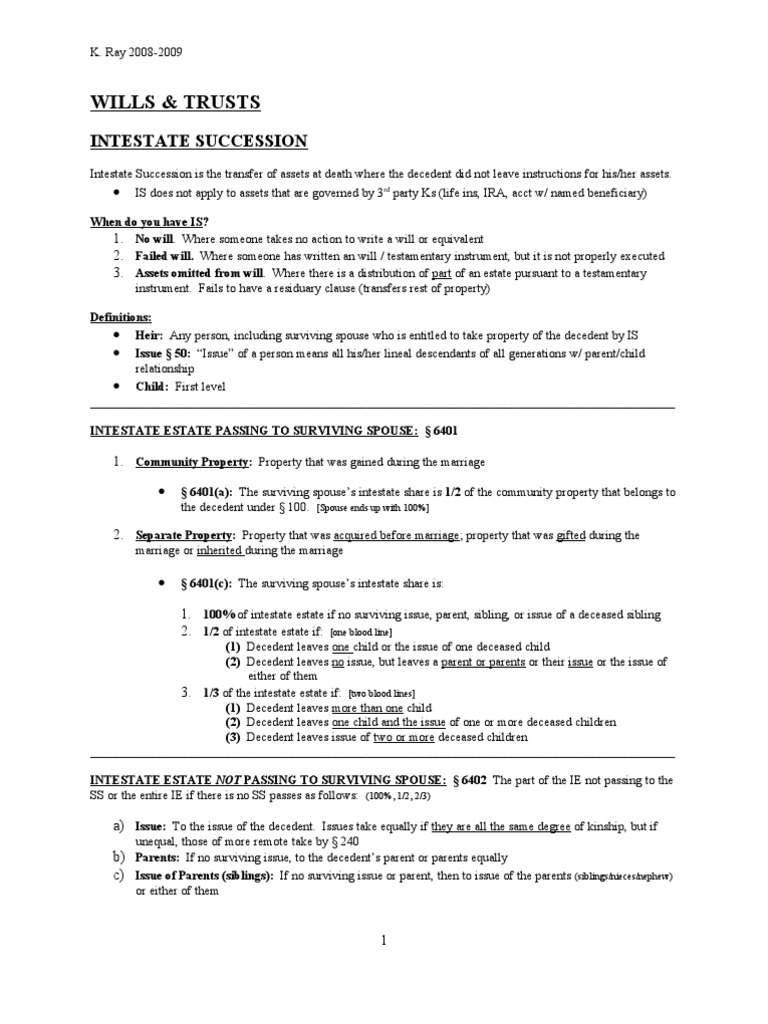 Intestate Succession Explained: Key Concepts | PDF | Will And Testament ...