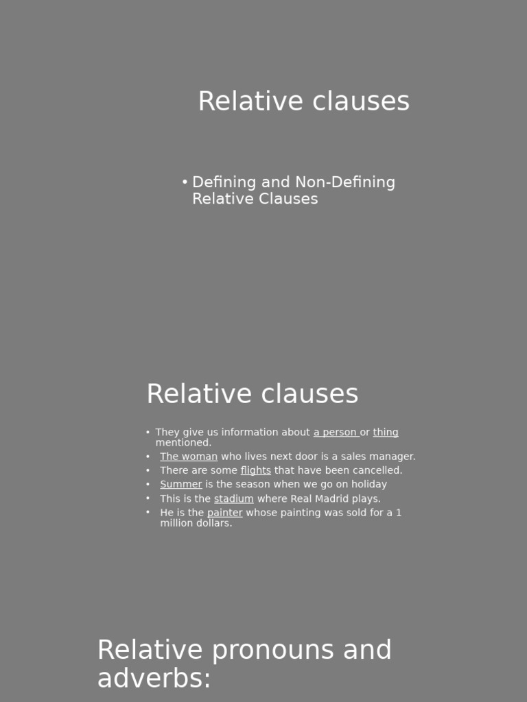 Defining and Nondefining Relative Clauses | PDF | Linguistic Morphology ...