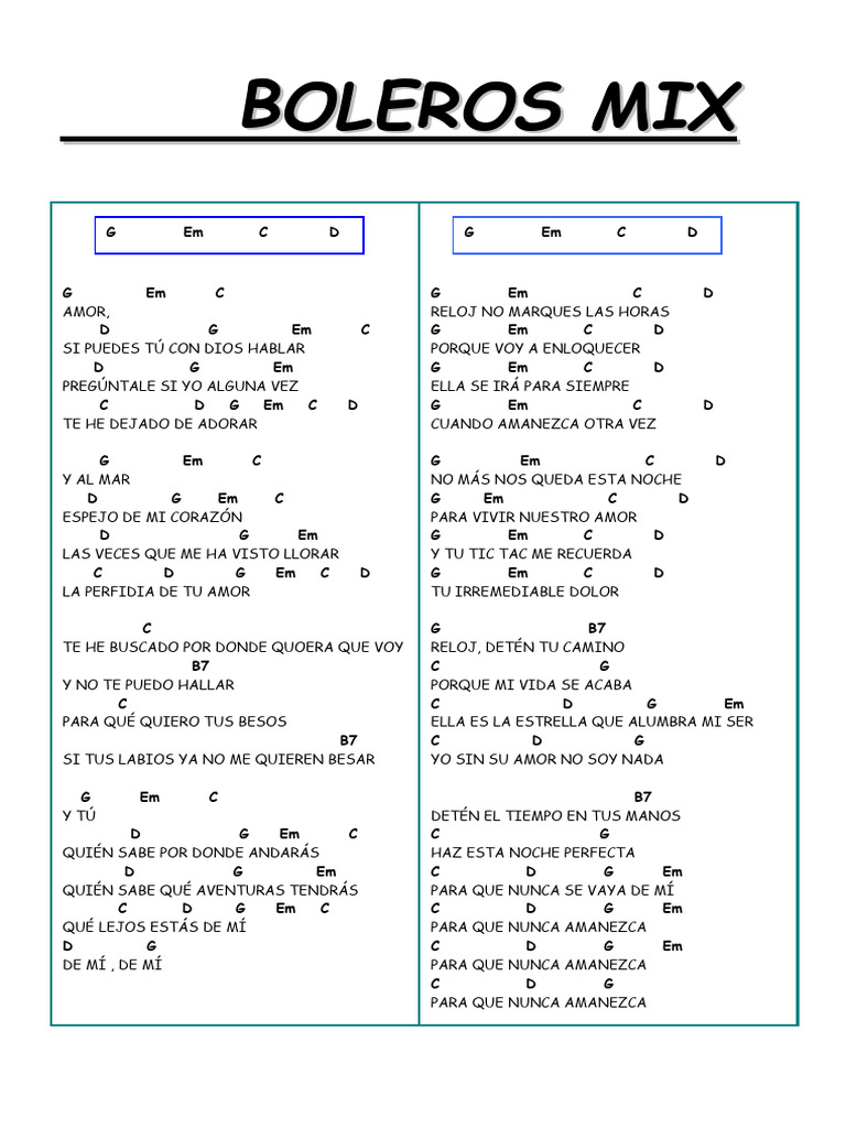 Letras de Boleros Mix Vol. 2 | PDF