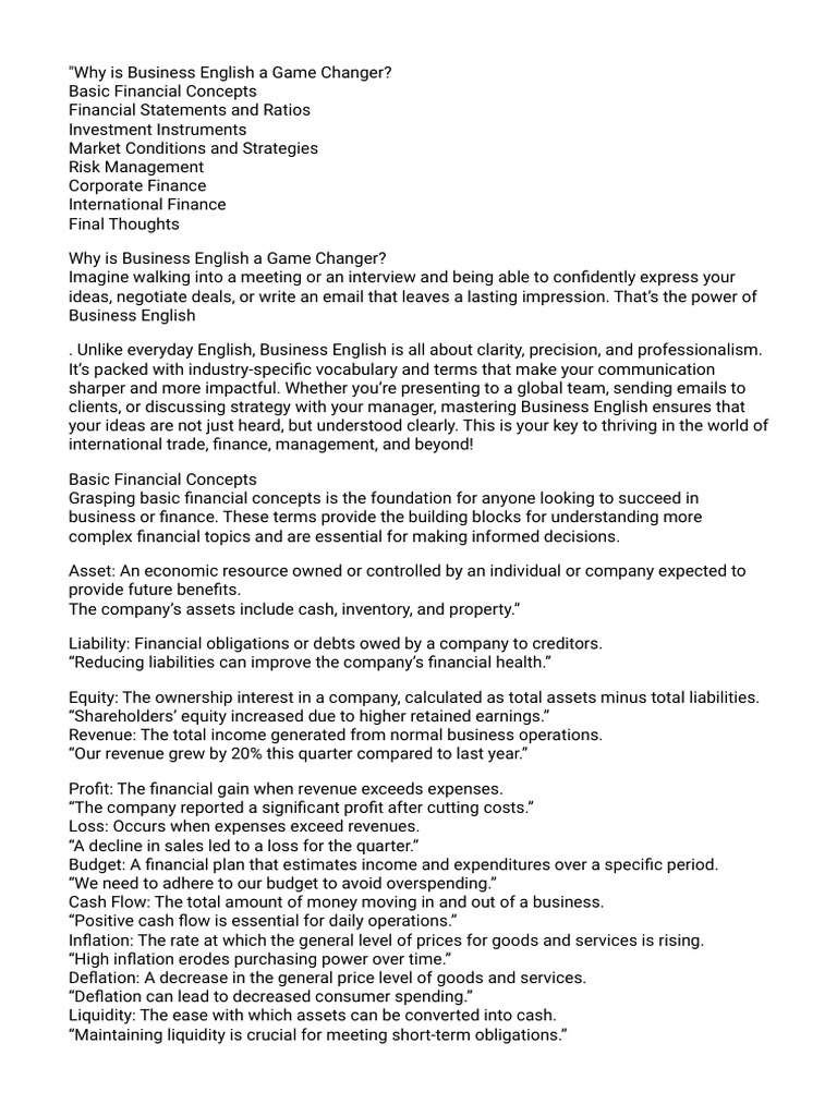99+ Essential Business English Vocabulary Terms Fo | PDF | Financial ...