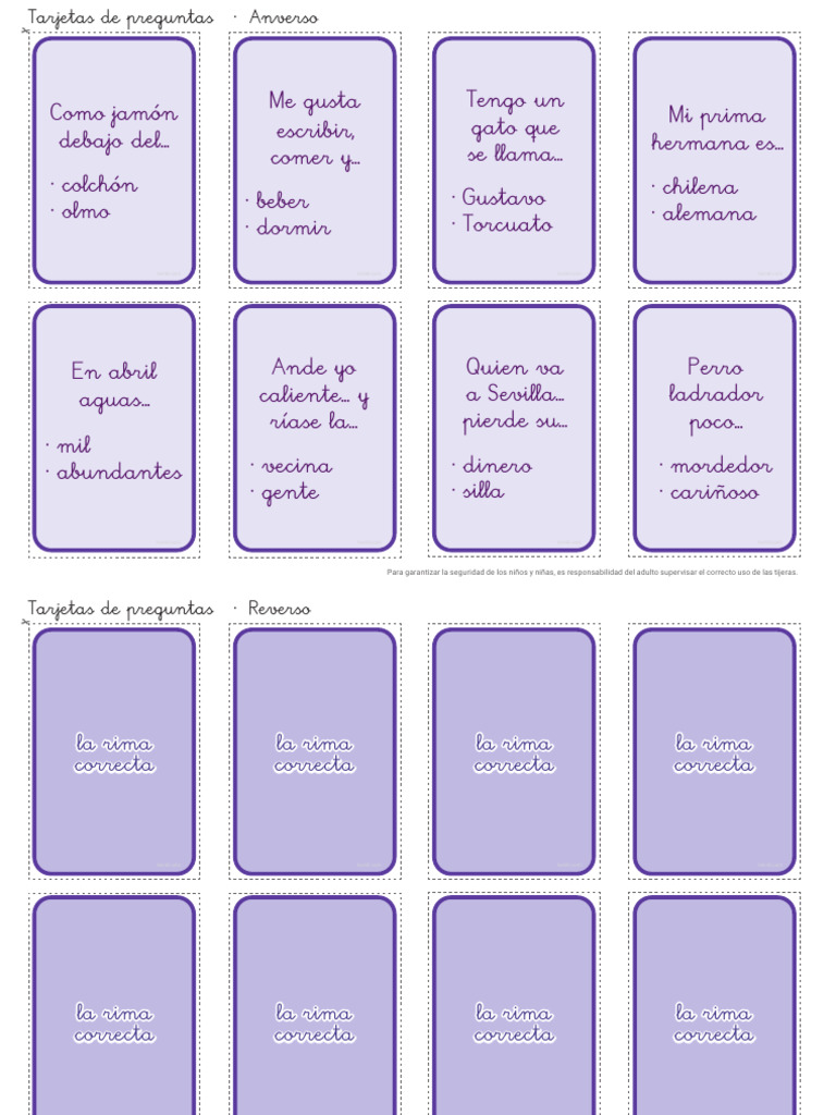 Tarjetas La Rima Correcta | PDF