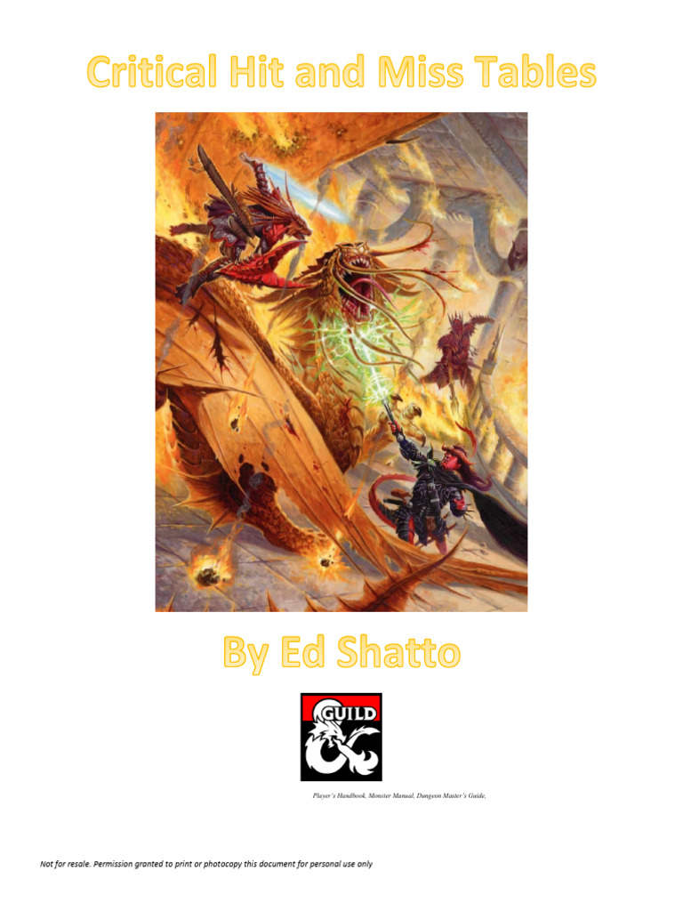 D&D Critical Hit and Miss Charts | PDF | Dungeons & Dragons | Wizards ...
