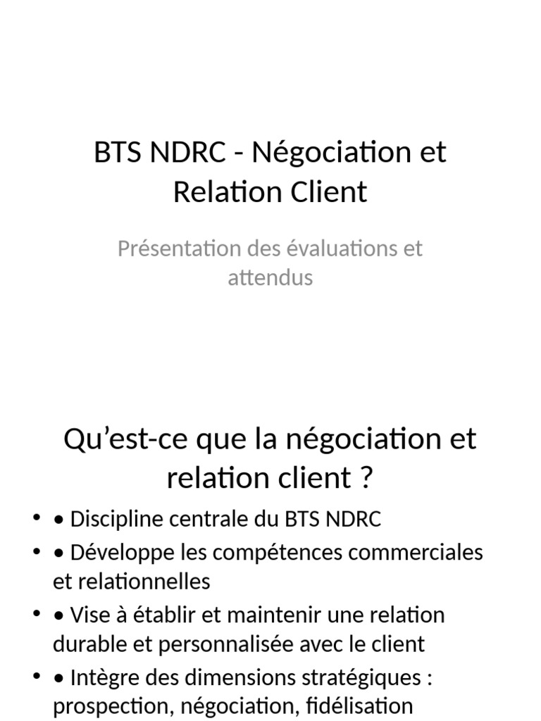 Évaluations BTS NDRC : Négociation Client | PDF