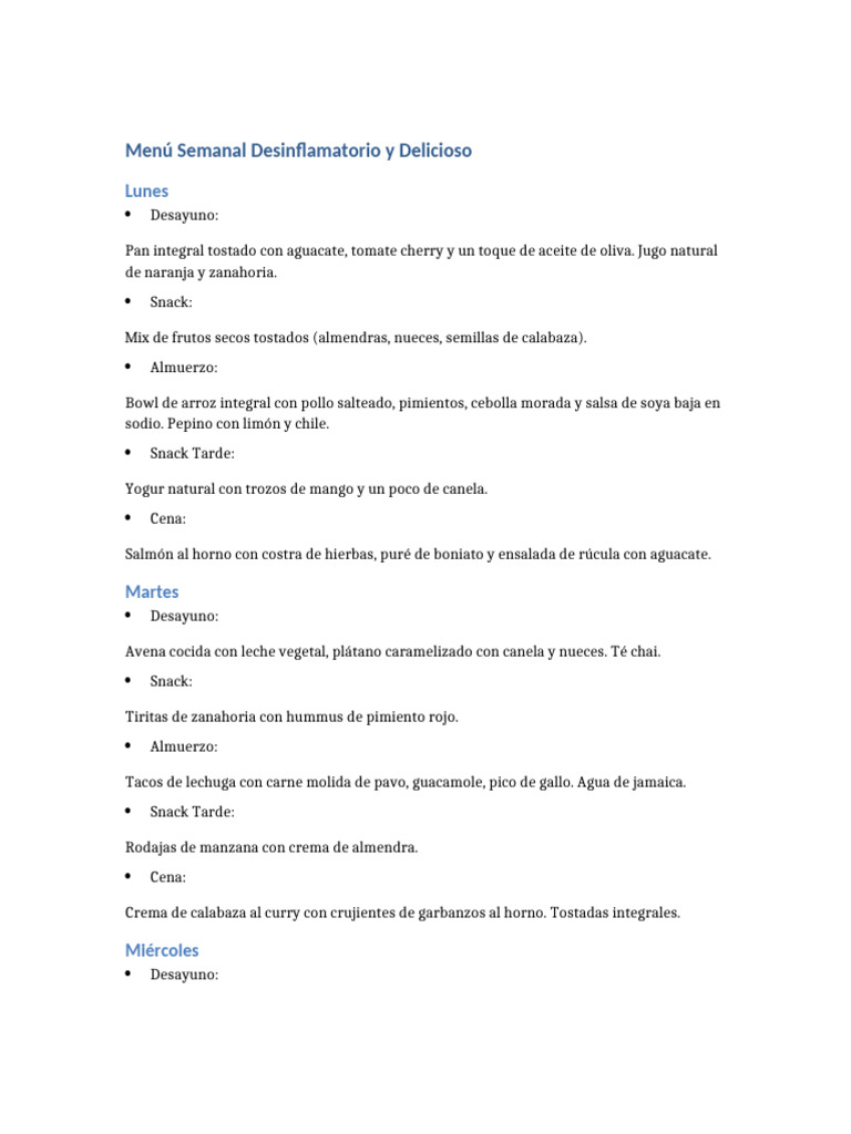 Menu Desinflamatorio Delicioso | PDF