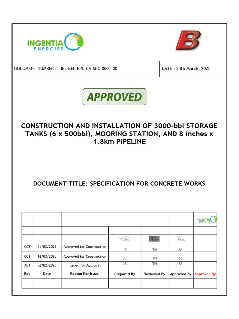 Concrete Works Specification for Storage Tanks | PDF | Concrete | Cement