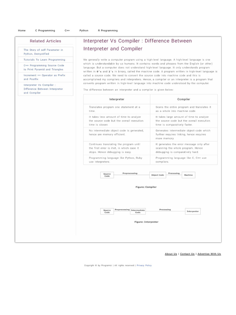Interpreter Vs Compiler - Difference Between Interpreter and Compiler | PDF
