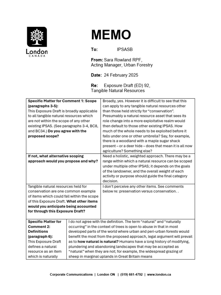 Memo To IPSASB Re ED 92 Tangible Natural Resources | PDF | Depreciation ...