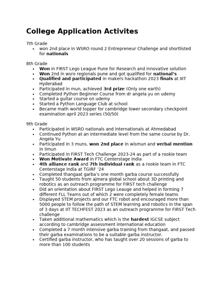 Impressive College Application Activities | PDF