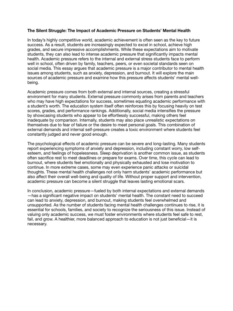 The Silent Struggle The Impact of Academic Pressure On Students' Mental ...