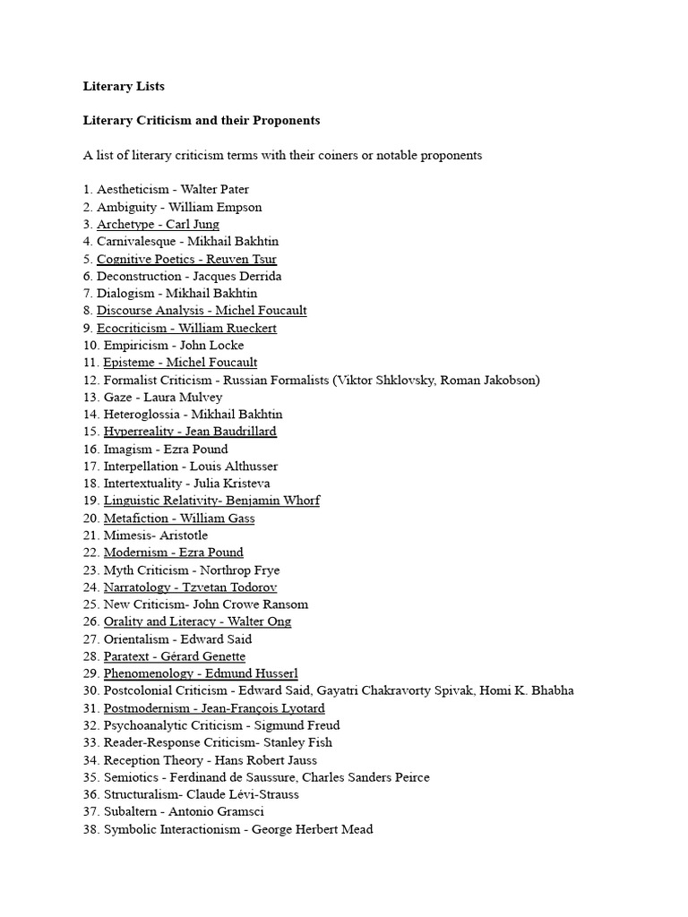 Literary List Printable | PDF | Cultural Studies | Novels
