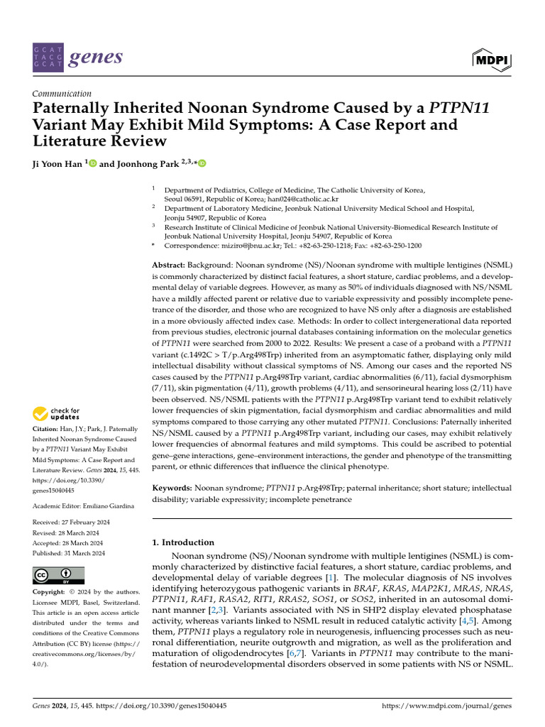 Paternally Inherited Noonan Syndrome Case | PDF | Dominance (Genetics ...