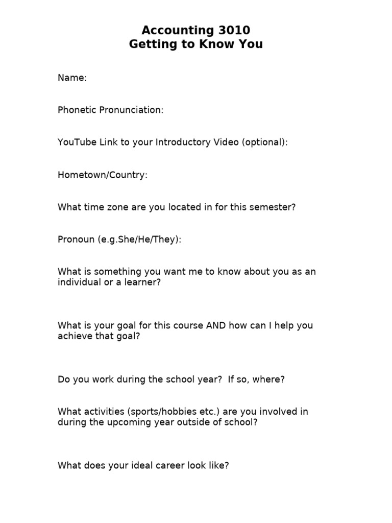 ACCT3010 Student Introduction Sheet (1) | PDF