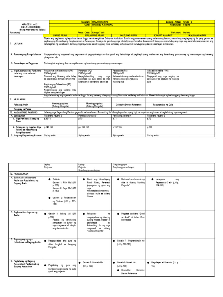 DLL_FILIPINO 9 2ngd Grading (Topic 5) | PDF