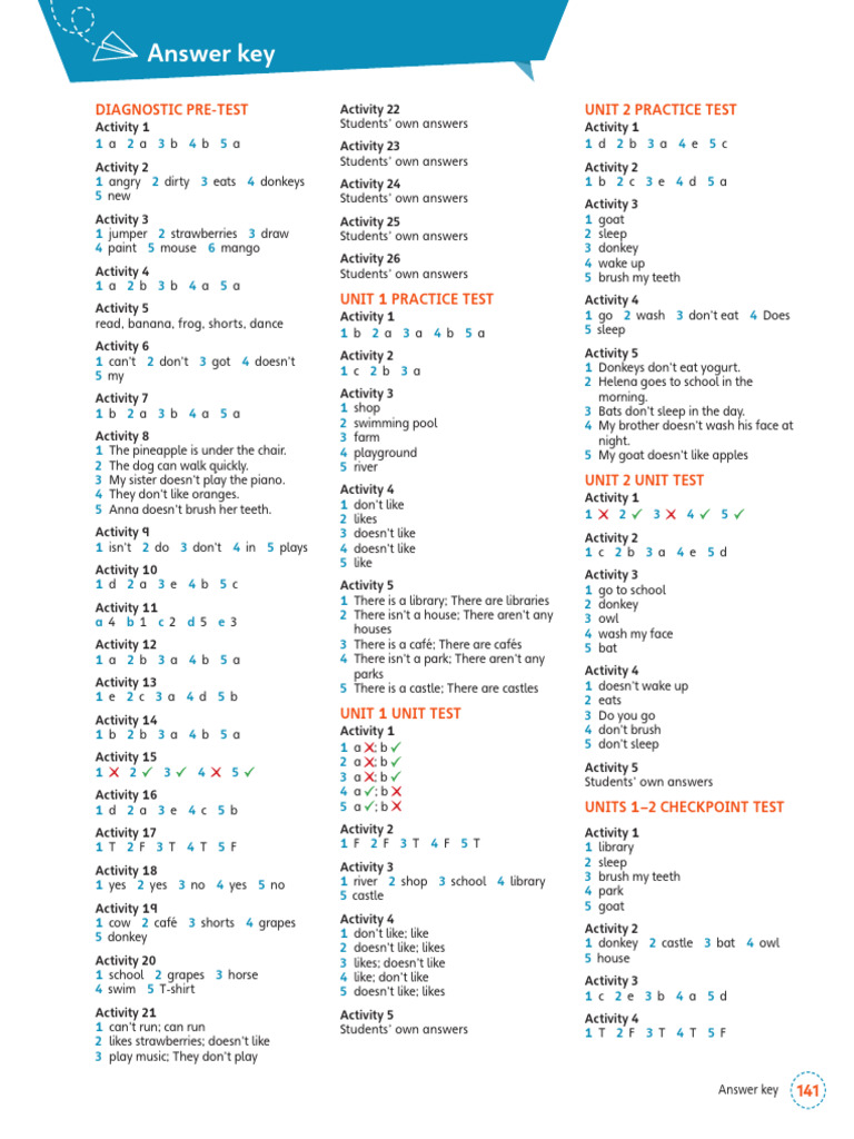 Diagnostic and Practice Test Answer Key | PDF