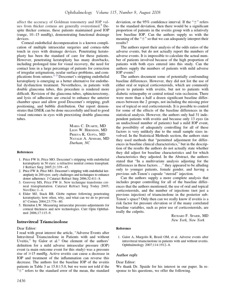 Intravitreal-Triamcinolone Ophtha | PDF | Cornea | Human Eye