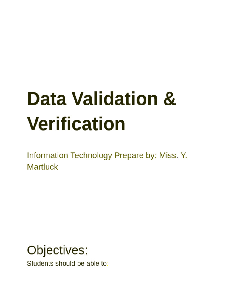 Data Verification & Validation | PDF | Proofreading | Verification And Validation