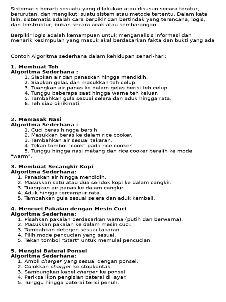 Contoh Algoritma Sehari-hari Sederhana | PDF