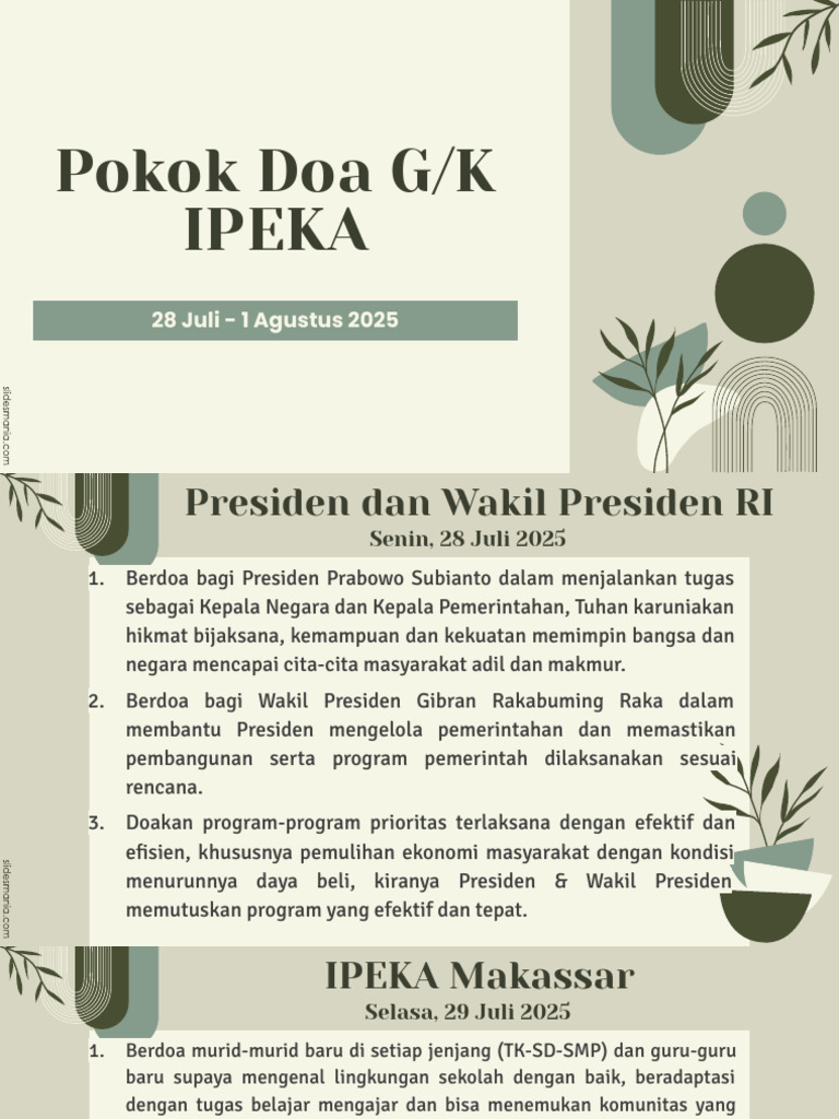 Pokok Doa IPEKA 28 Juli - 1 Agustus 2025 | PDF