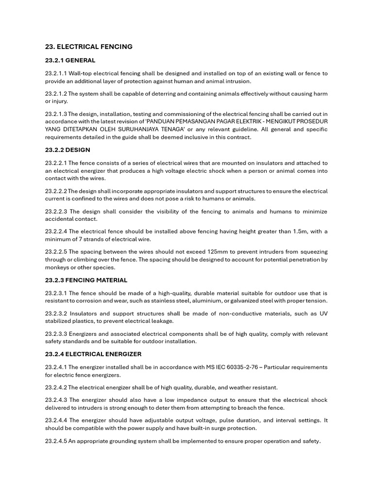 Specification - Electrical Fencing (1.7.25) | PDF | Electricity ...