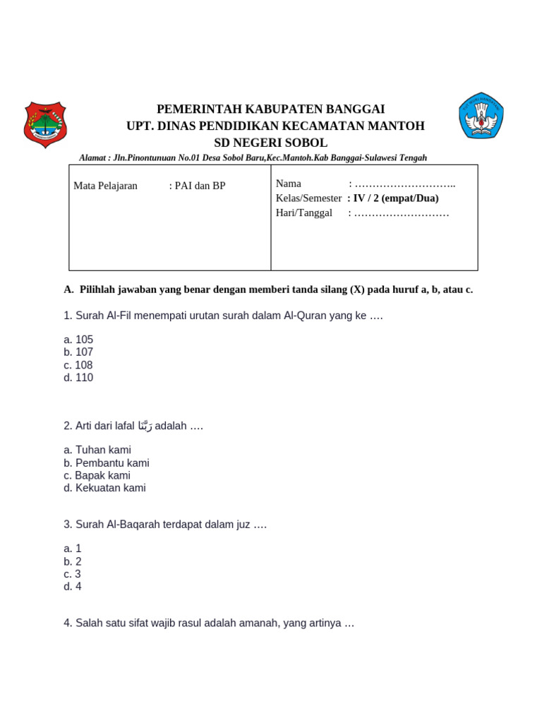 Soal Pai KLS 4 Smster 2 | PDF