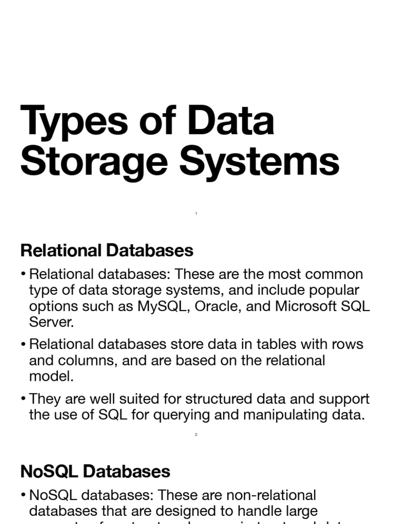 Types of Data Storage Systems | PDF | No Sql | Databases