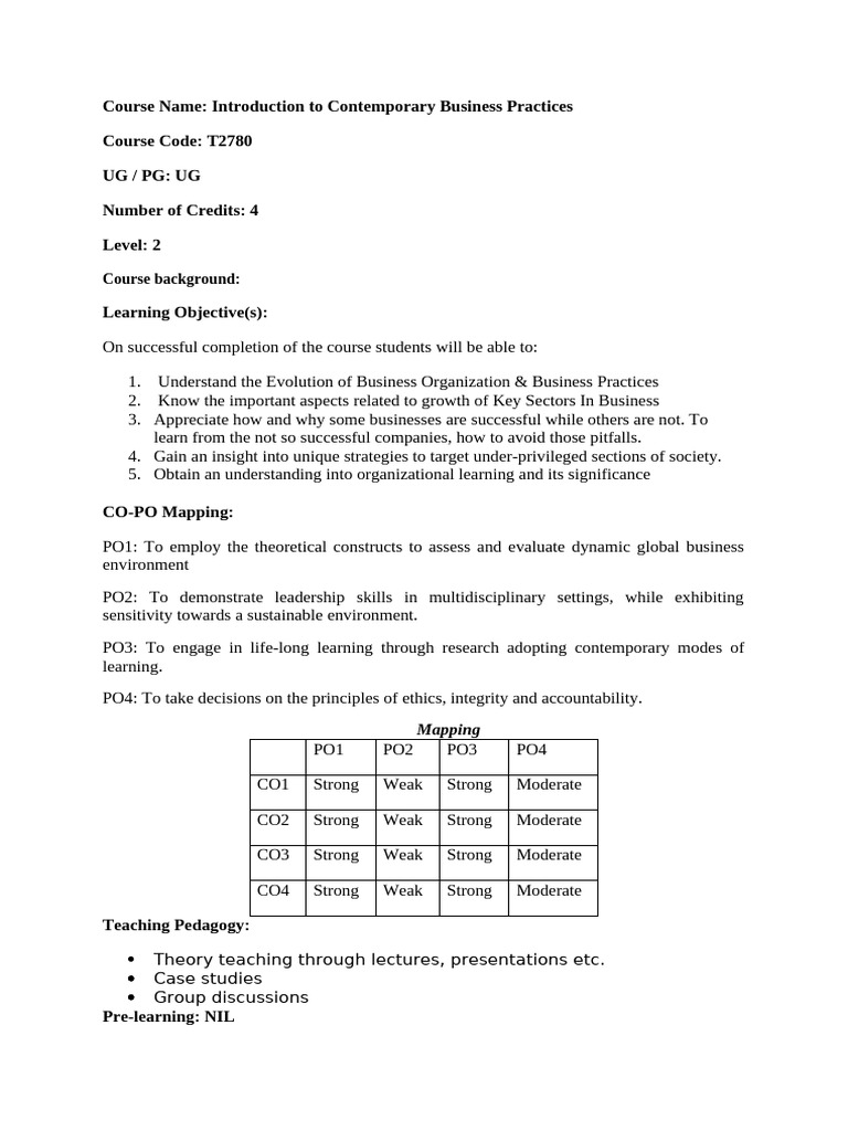 Course Handout-Cbp Sem 2 | PDF | Innovation | Economies