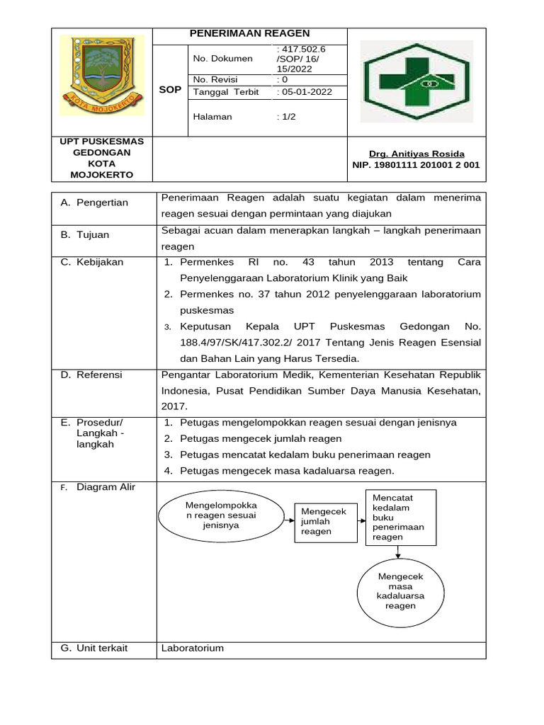 SOP Penerimaan Reagen Laboratorium | PDF