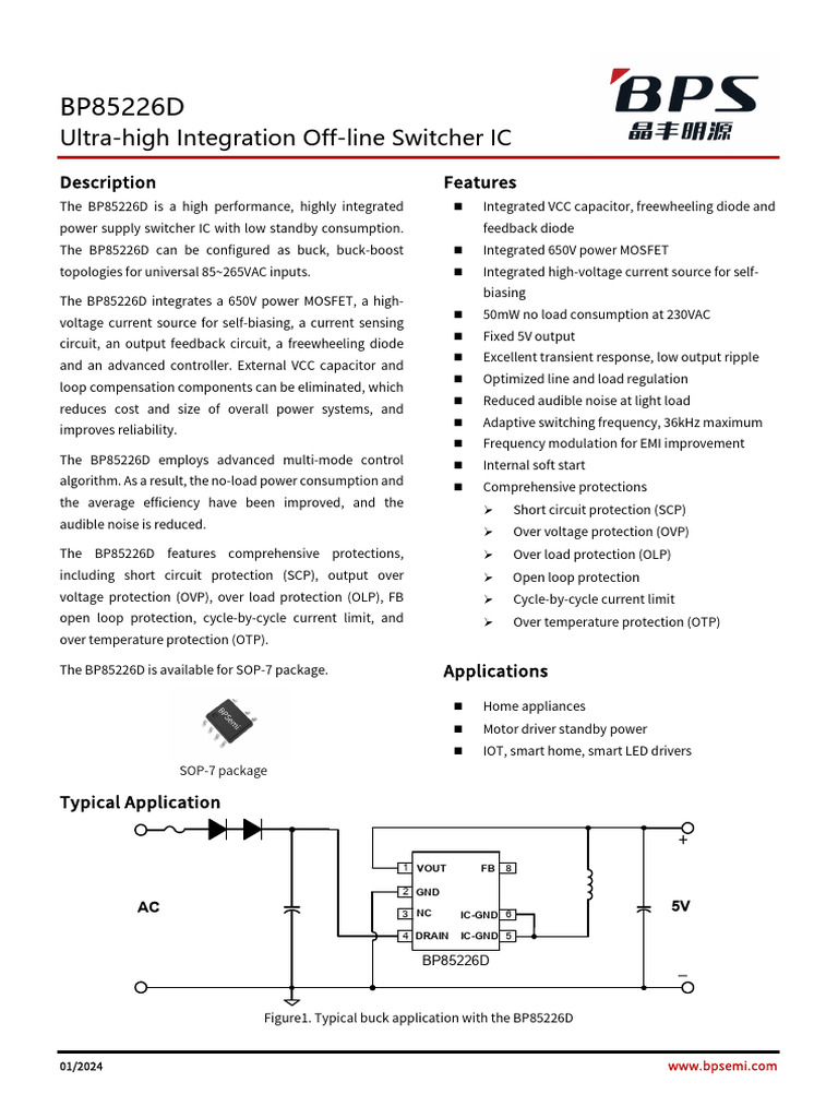 BP85226D Power Supply Switcher IC | PDF | Capacitor | Inductor