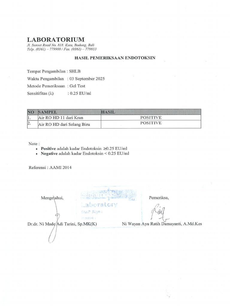 Hasil Endotoksin SHLB | PDF