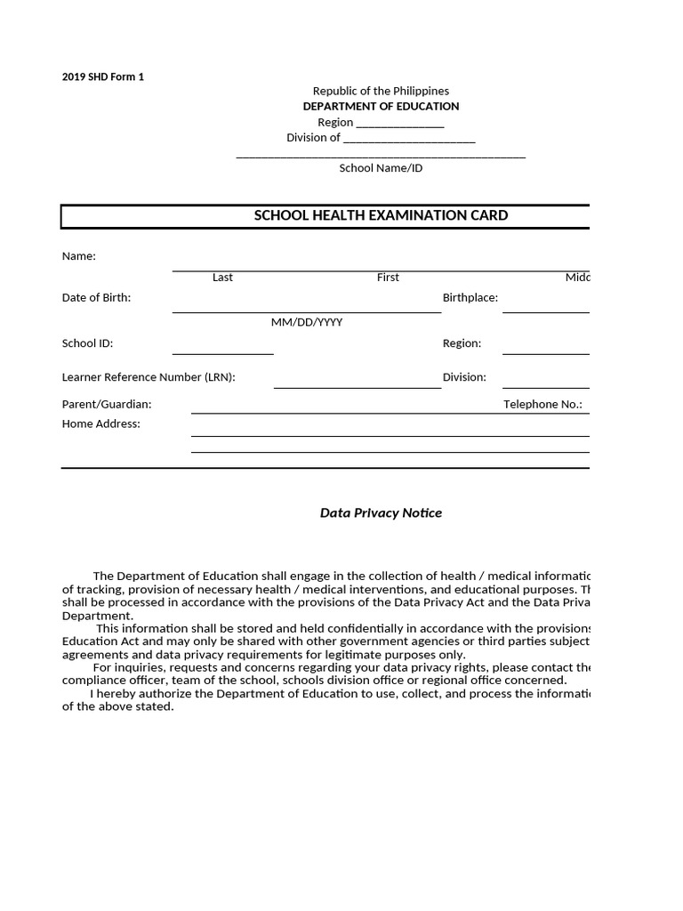 2019 School Health Examination Card | PDF | Periodontology | Medical ...