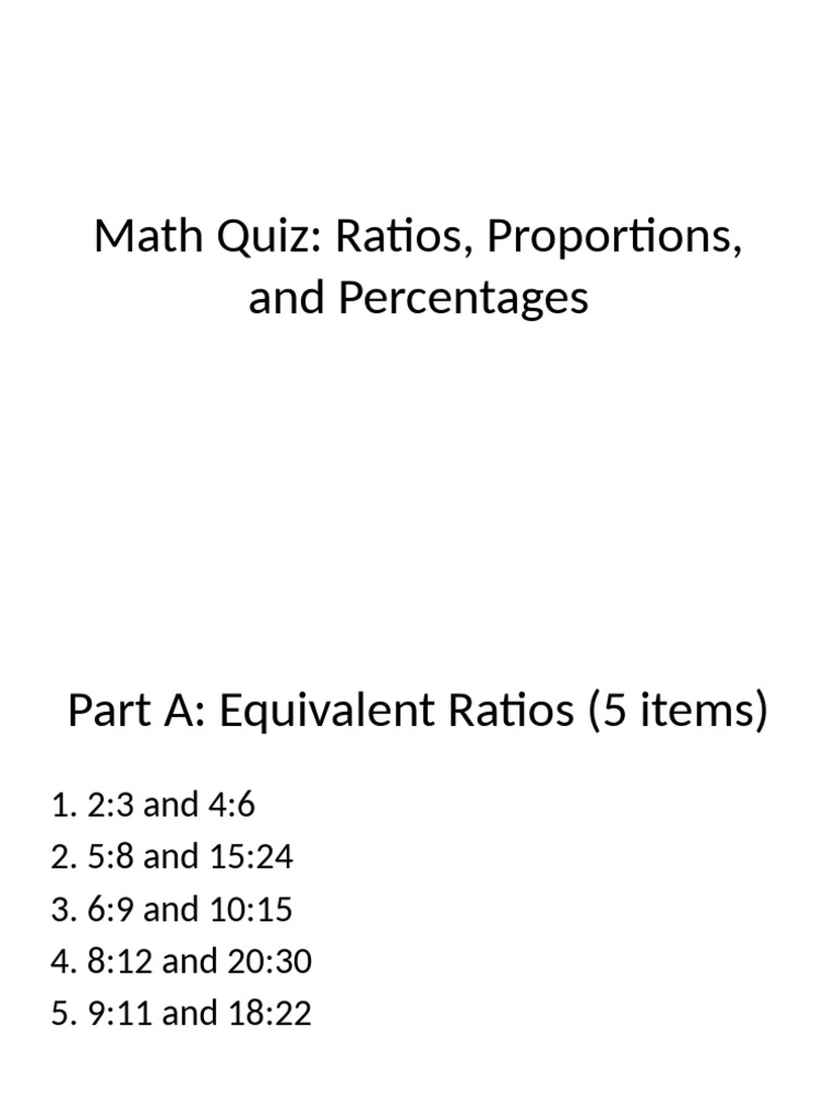 Math Quiz Ratios Percentages | PDF