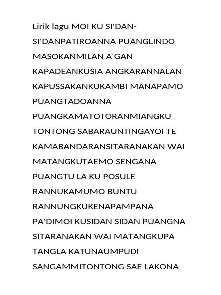 Lirik Lagu MOI KU SI | PDF